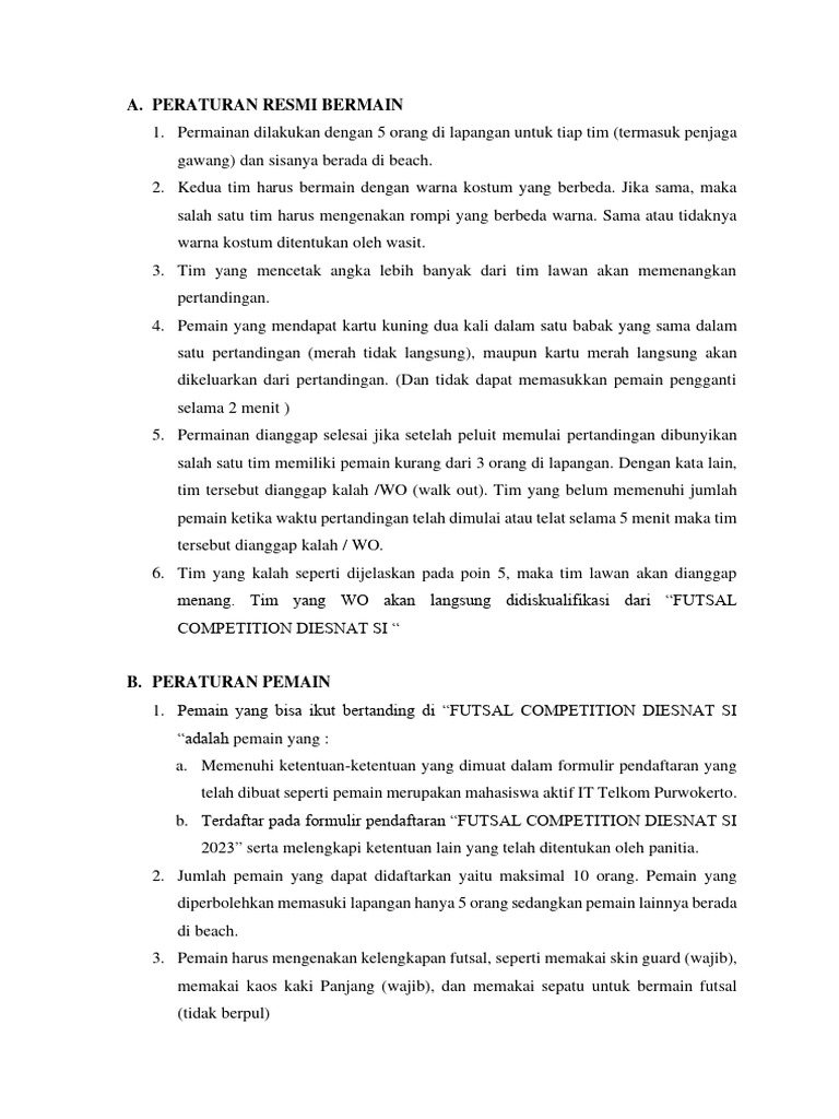 Peraturan Pertandingan Futsal (Wasit) | PDF