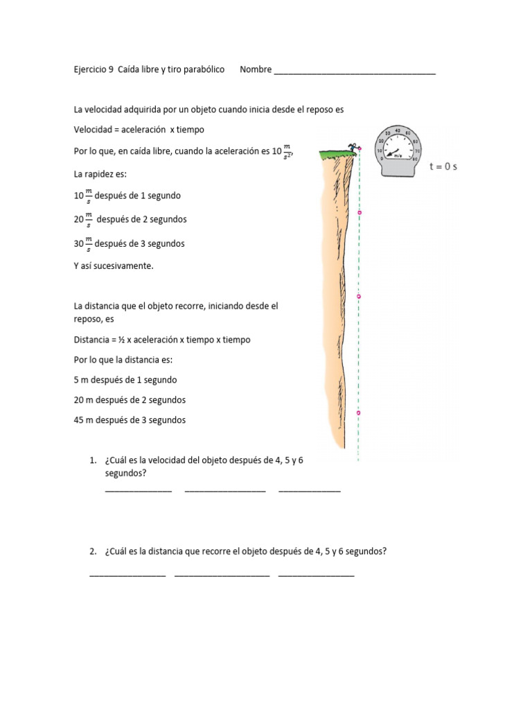 Ejercicio 9 Caída Libre y Tiro Parabólico | PDF