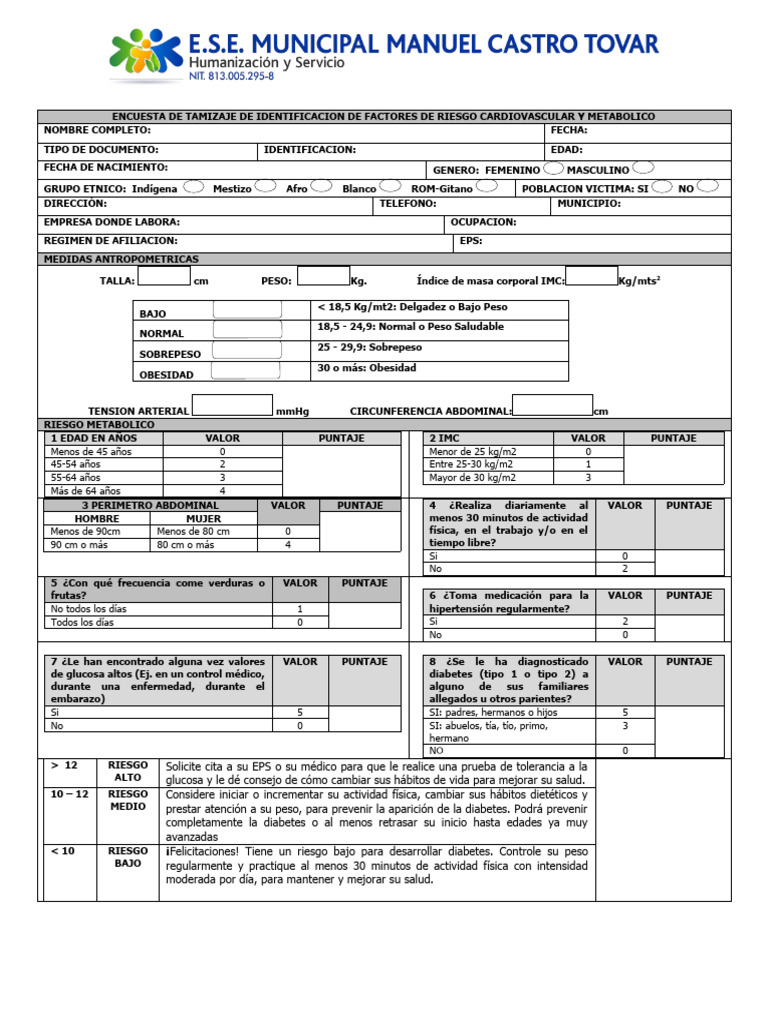 Test Findrisk | PDF | Índice de masa corporal | Epidemiología