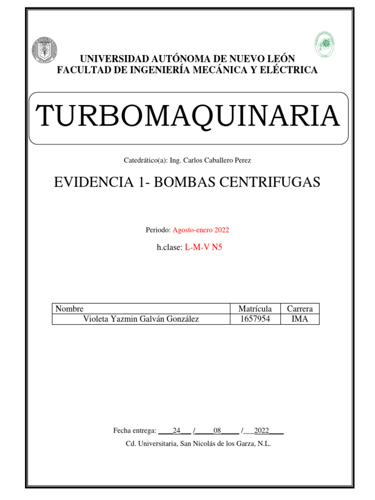 Evidencia sobre Bombas Centrífugas | PDF