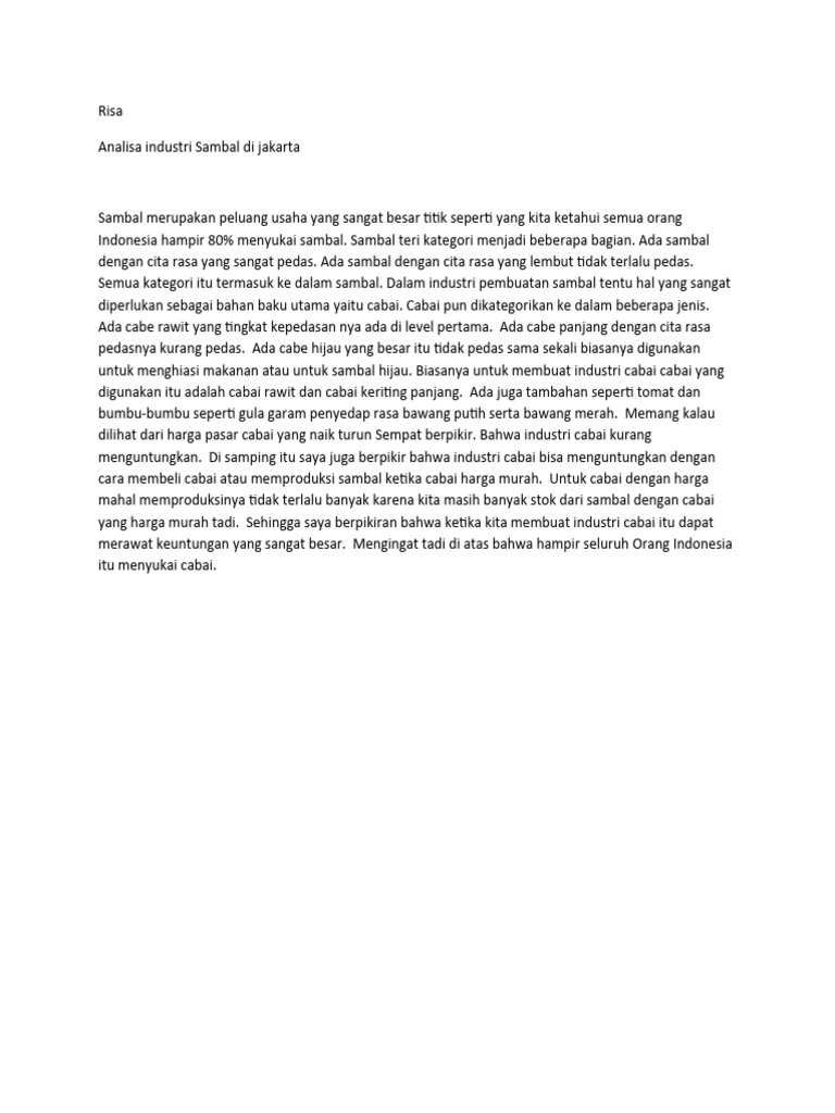 Risa Analisa Industri Sambal Di Jakarta - WPS Office | PDF