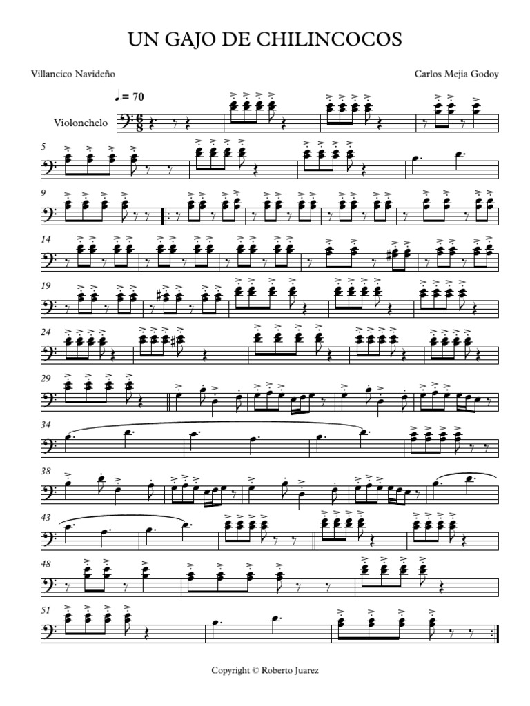 Un Gajo de Chilincocos. Arreglo. Violonchelo Tono Alto - Partitura ...