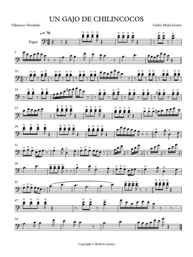 Un Gajo de Chilincocos. Arreglo. Fagot Tono Alto - Partitura Completa | PDF