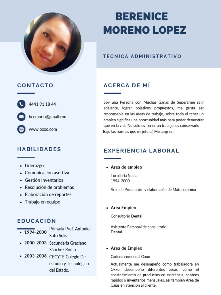 Currículum Vitae CV de Mujer Minimalista Azul | PDF