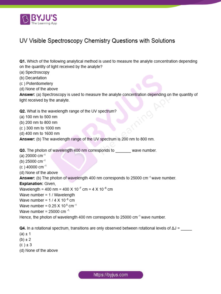 Uv Vis Spectroscopy Questions | PDF | Ultraviolet–Visible Spectroscopy | Electromagnetic Spectrum