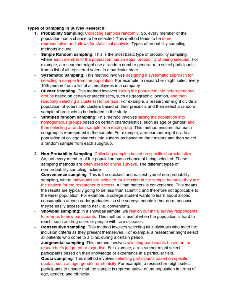 Sampling Technique-Survey Research | Download Free PDF | Sampling (Statistics) | Research Methods