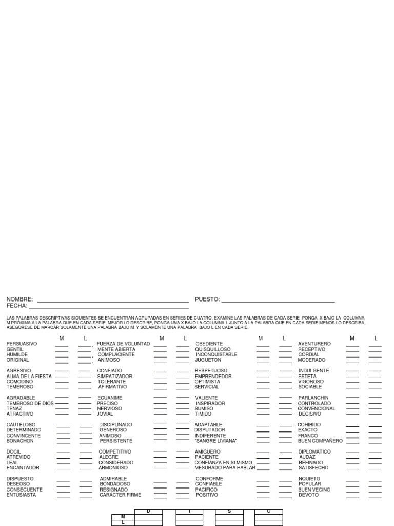 TEST CLEAVER (HOJA DE RESPUESTAS) | PDF