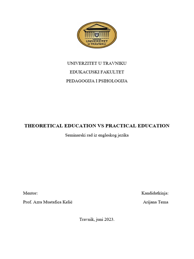 Seminarski Rad Iz Engleskog Jezika Theoretical Vs Practical Education ...