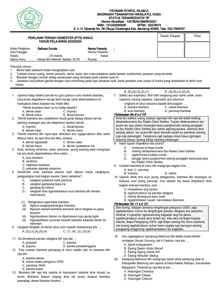 Format Soal Pts Ganjil TP 2324 | PDF