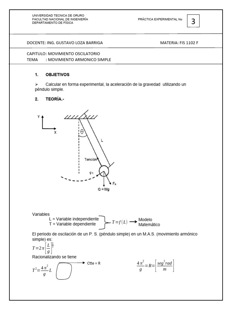 Lab. #3 Pendulo Simple | PDF | Oscilación | Péndulo