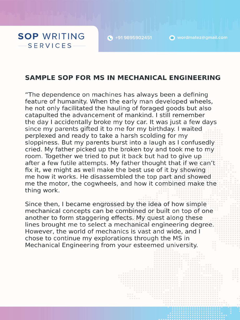 Sample Sop For Ms in Mechanical | PDF