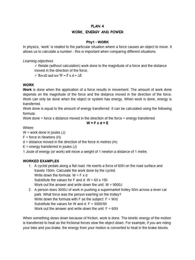 PLAN 4 - Senior 1 Physics | PDF | Potential Energy | Power Station