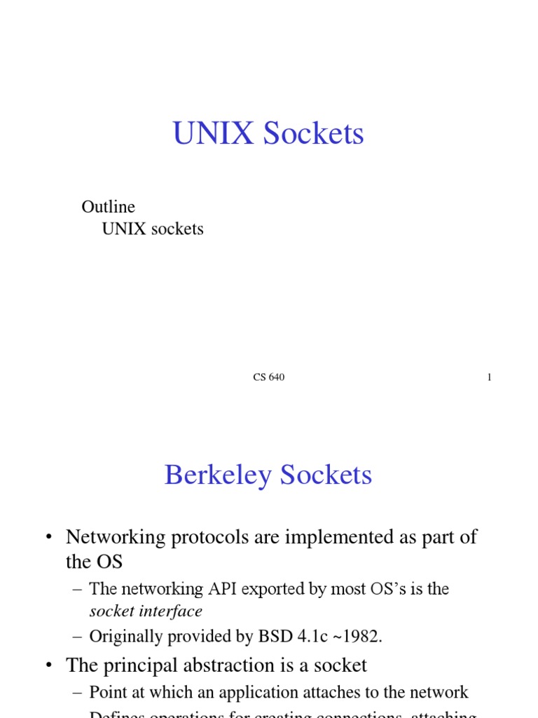 Outline UNIX Sockets | PDF | Network Architecture | Internet Protocols