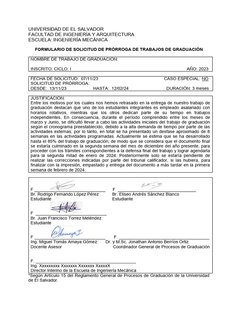 Formulario de Solicitud de Prórroga | PDF