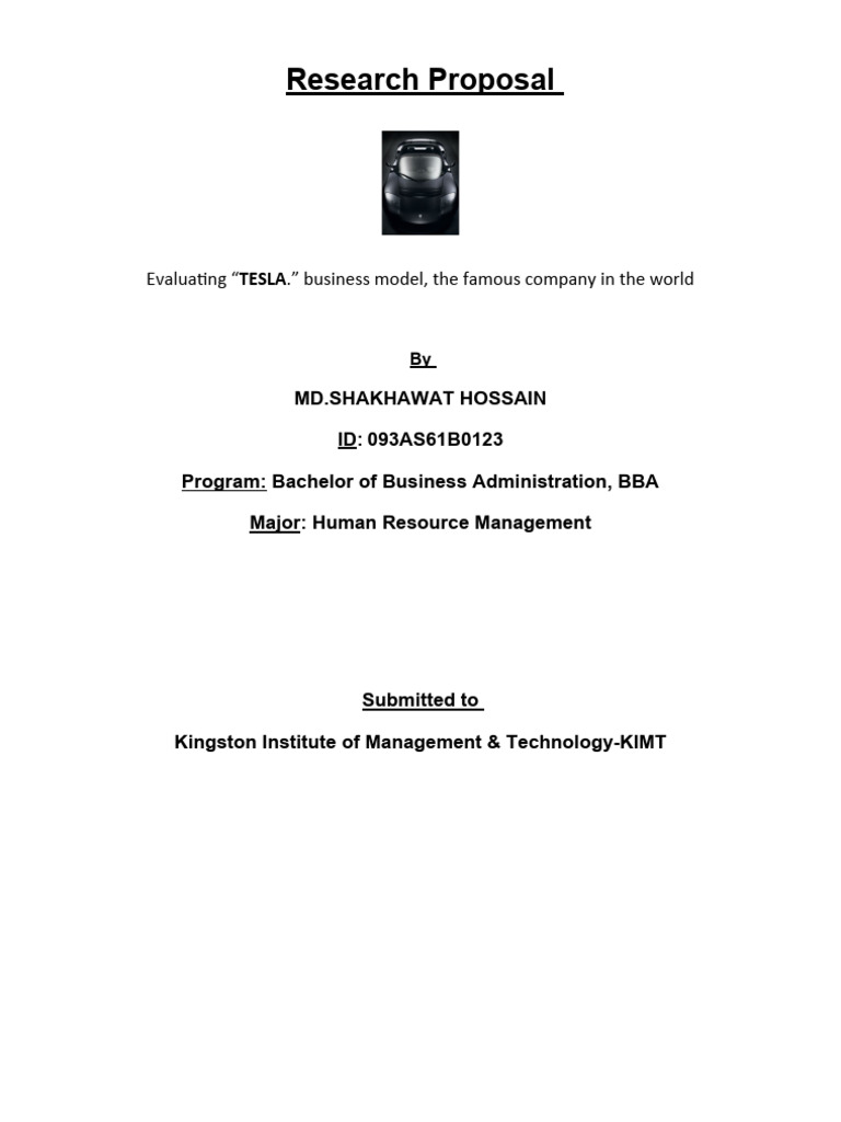 Research Proposal On TESLA By MD SHAKHAWAT HOSSAIN PDF Tesla Model