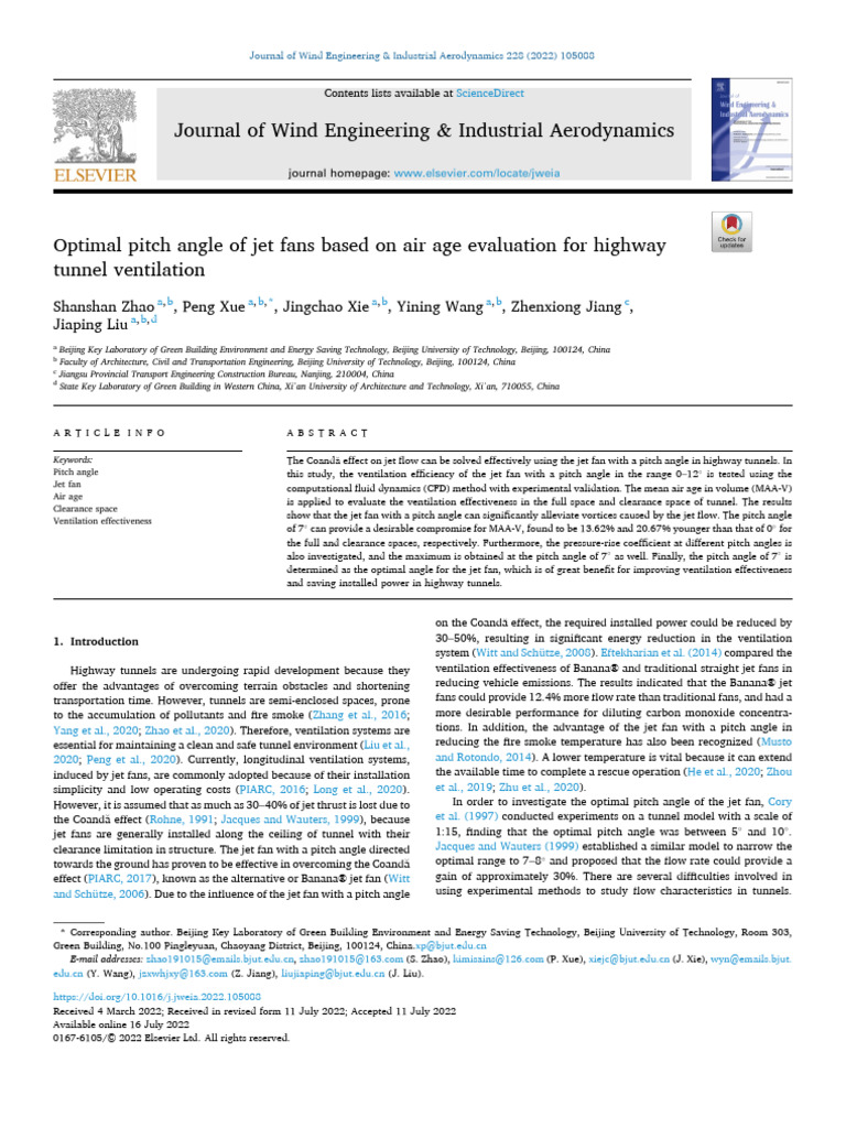 Optimal Pitch Angle of Jet Fans Based On Air Age Evaluation For Highway ...