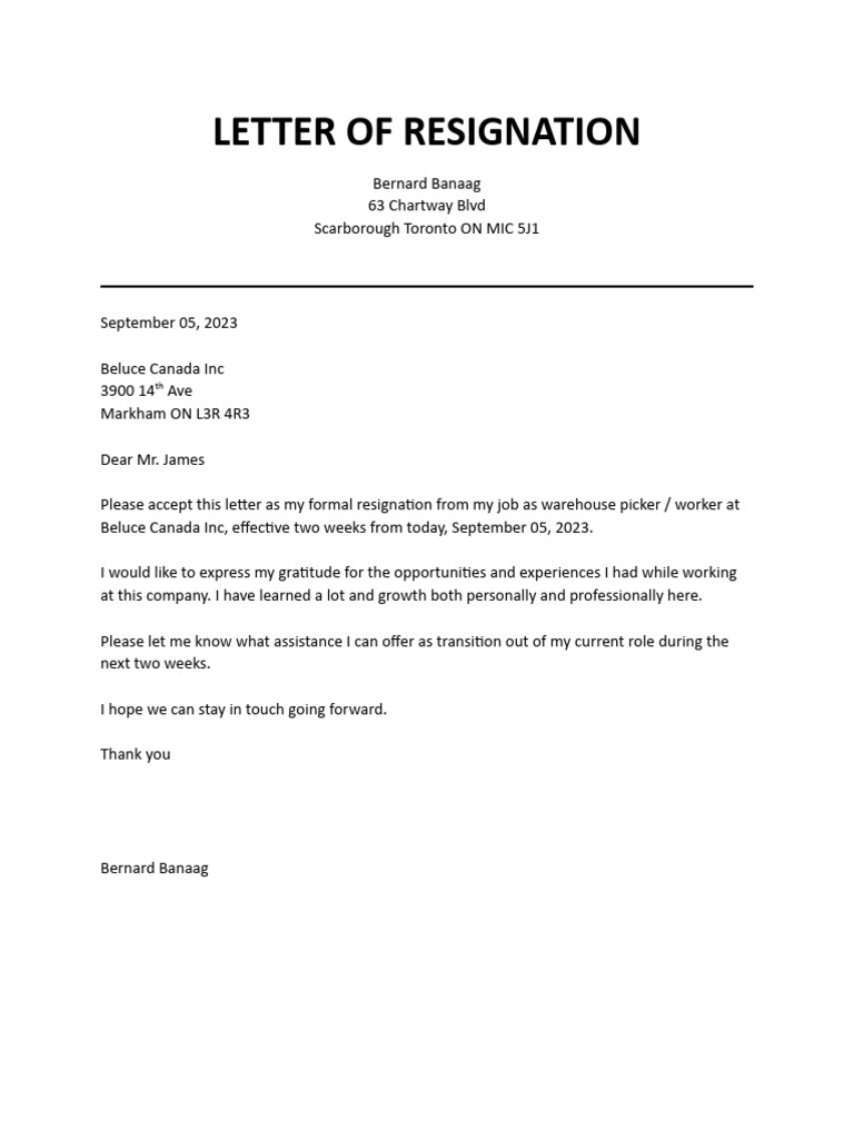 Resignation Letter - Bernard | PDF