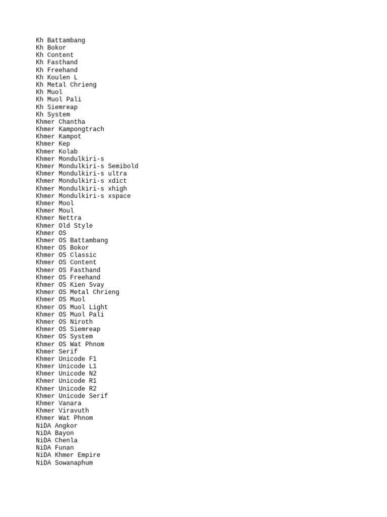Khmer OS Font Styles Overview | PDF | Technology & Engineering