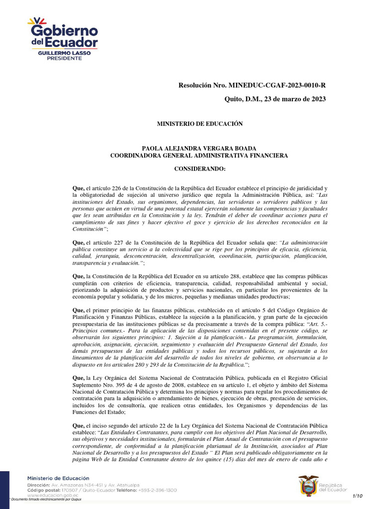 Mineduc Cgaf 2023 0010 R | PDF | Presupuesto | Planificación