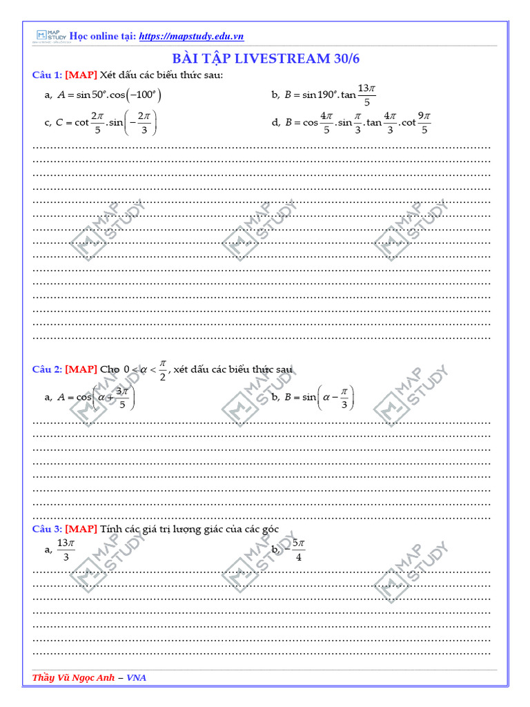 D0102 - Giá Trị Lượng Giác Của Góc Lượng Giác 30.6 - 2k7 | PDF