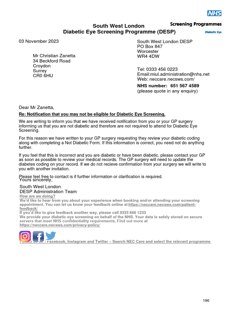 Diabetic Eye Screening General Letter 3 November 2023 | PDF | Computing ...