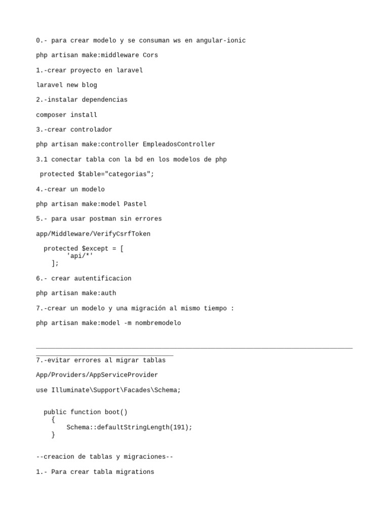 comandos laravel basicos | PDF | Tecnologías de la información | Software