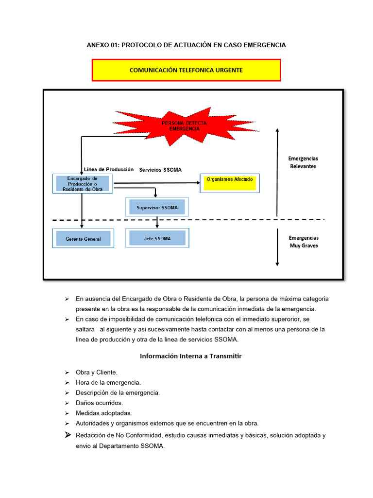 Anexo 01 Protocolo de Actuación en Caso de Emergencia | PDF