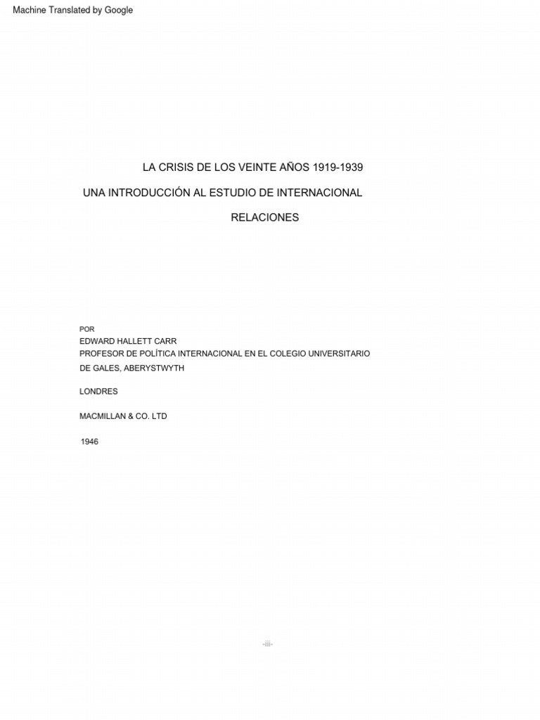 Carr - The Twenty Years' Crisis (1919-1939) - An Introduction To The ...