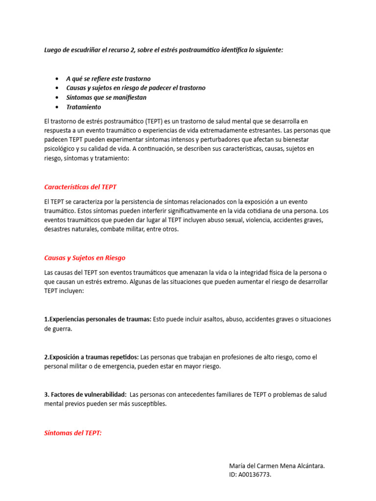 Síntomas y causas del TEPT | PDF | Trauma psicólogico | Sicología