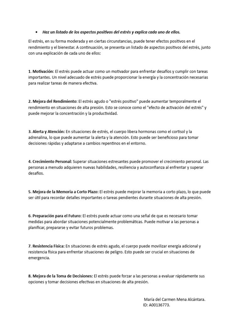 Unidad 3. Actividad 1. Aspectos Positivos Del Estrés-MENA MARIA | PDF ...