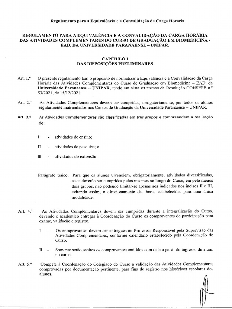 Regulamento de Atividades Complementares - Biomedicina | PDF