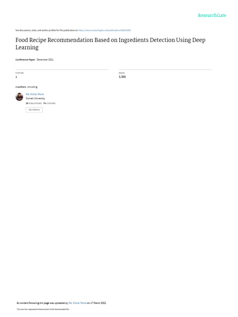Food Recipe Recommendation Based On Ingredients Detection Using Deep Learning | PDF | Deep ...
