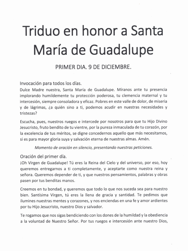 Triduo Virgen de Guadalupe 2020 | PDF