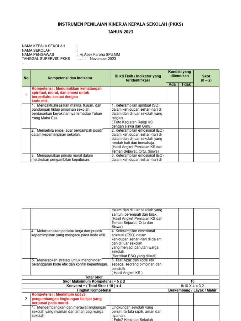 Instrumen Penilaian Kinerja Kepala Sekolah Tahun 2023 Skoring-1 | PDF Instrumen Penilaian Kinerja Kepala Sekolah Tahun 2023 Skoring-1 | PDF