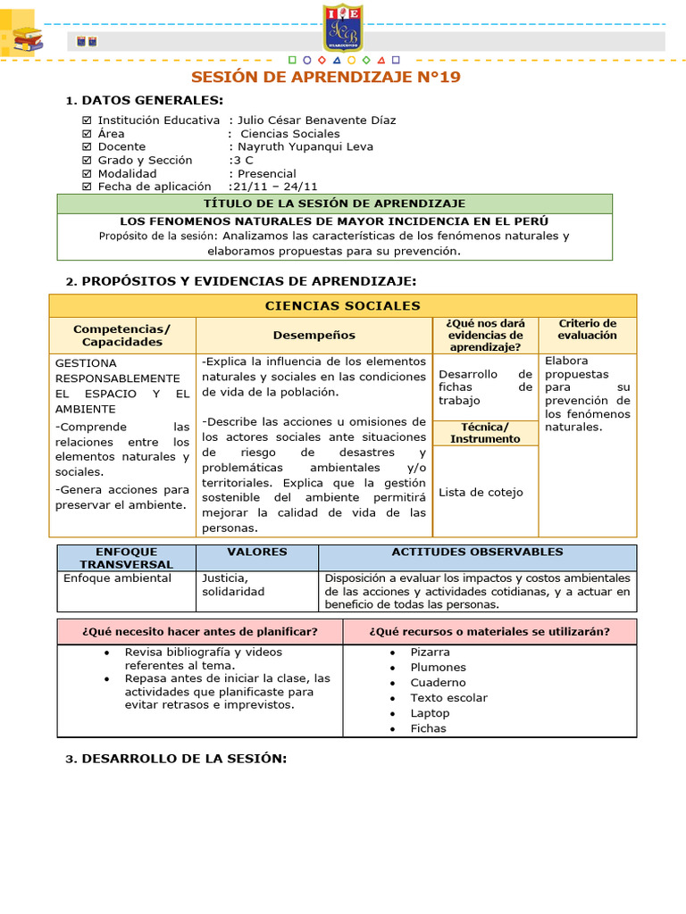3 C Sesion de Aprendizaje N° 19 | PDF | Aprendizaje | Evaluación 3 C Sesion de Aprendizaje N° 19 | PDF | Aprendizaje | Evaluación