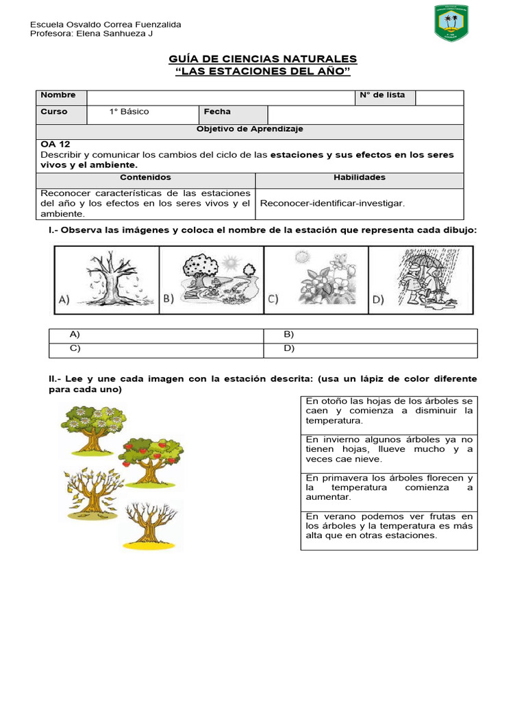 Guia-ciencias-naturales Las Estaciones Del Año | PDF | Temporada de ...