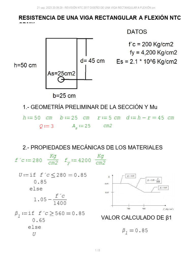Revisión Ntc 2017 Diseño de Una Viga Rectangular a Flexión | PDF ...