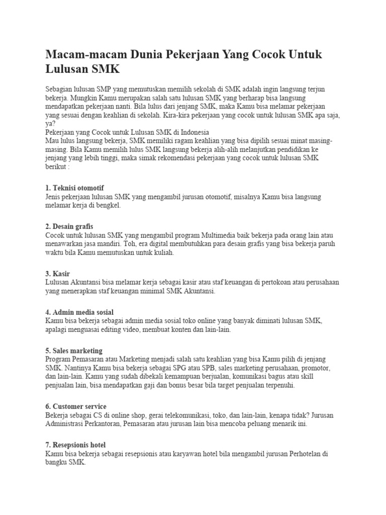 6 Macam-Macam Dunia Pekerjaan | PDF | Karier & Perkembangan | Bisnis