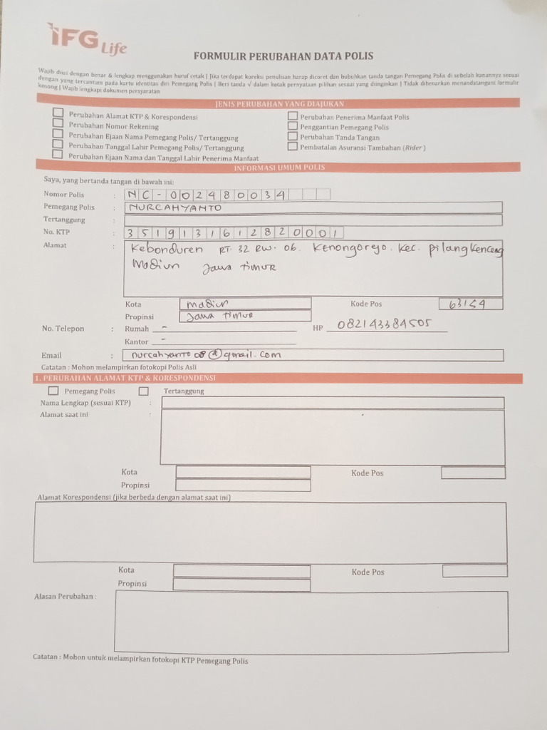 Formulir Perubahan Data | PDF