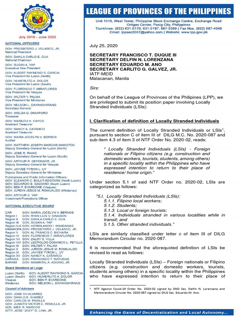LPP Position Paper On Locally Stranded Individuals | PDF | Social Science