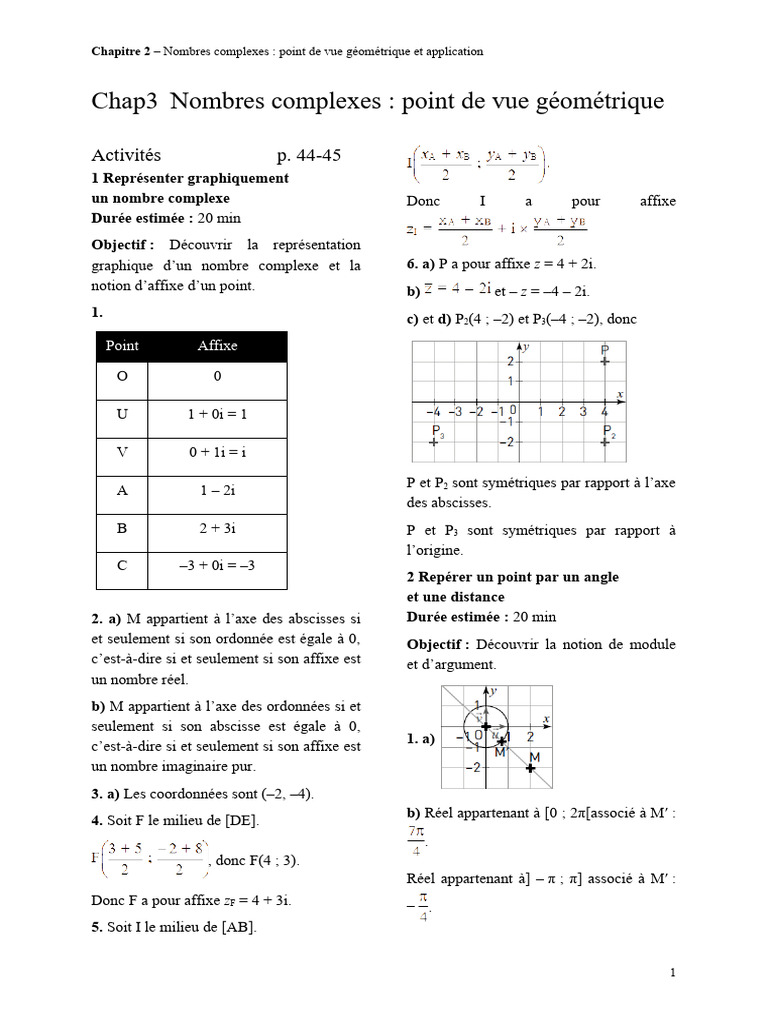 Chap3 Corrections | PDF | Nombre complexe | Géométrie euclidienne