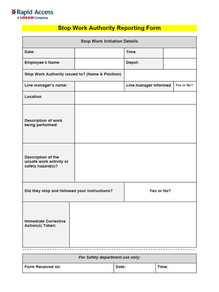 Stop Work Authority Reporting Form | PDF