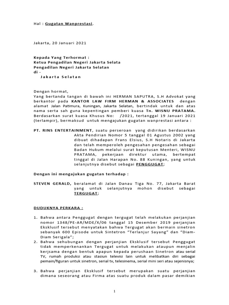 Contoh Surat Gugatan | PDF