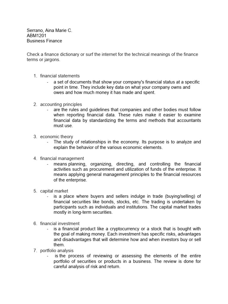 Key Finance Terms Explained | PDF | Investing | Market (Economics)
