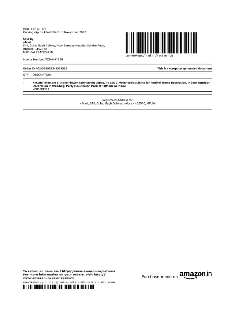 Amazon. in Invoice Bill 05nov, 2023 | PDF