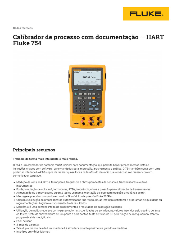 Calibrador de Processo Com Documentação HART Fluke-754 | PDF ...