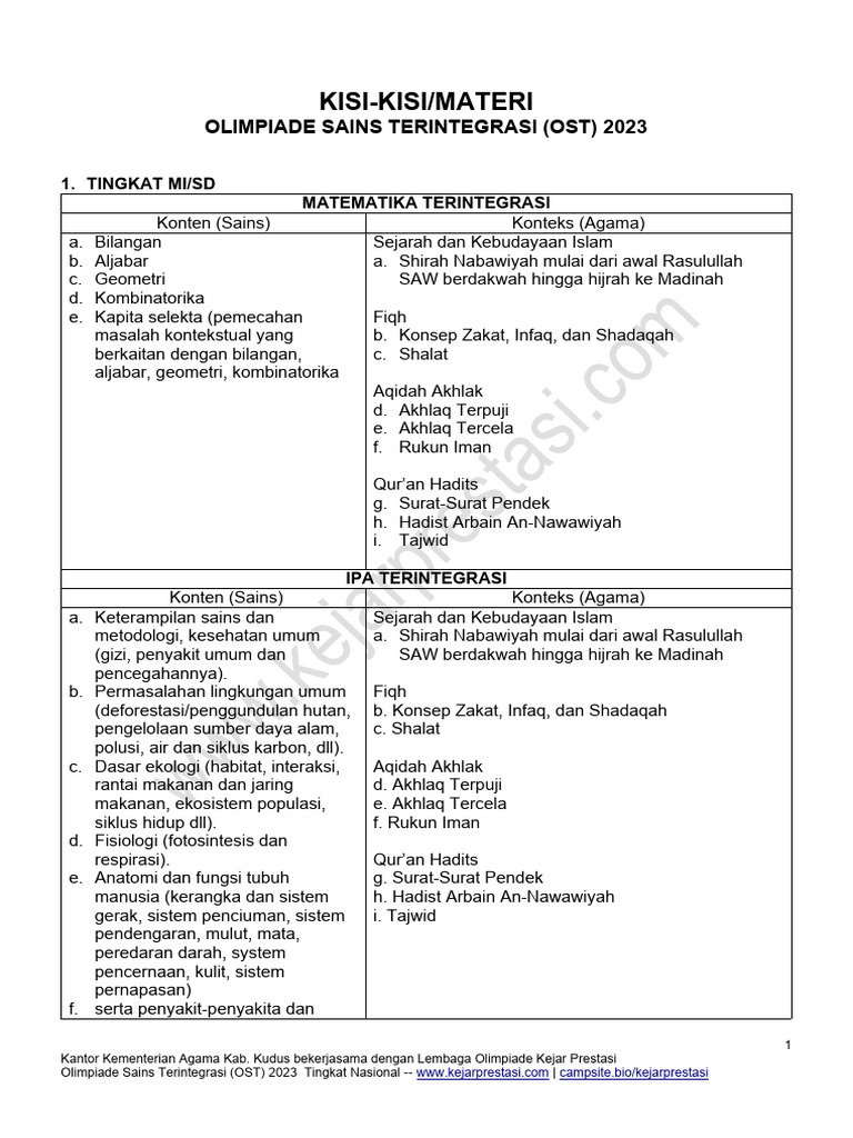 Kisi-Kisi Olimpiade Sains Terintegrasi 2023 | PDF | Ilmu Sosial | Sains & Matematika