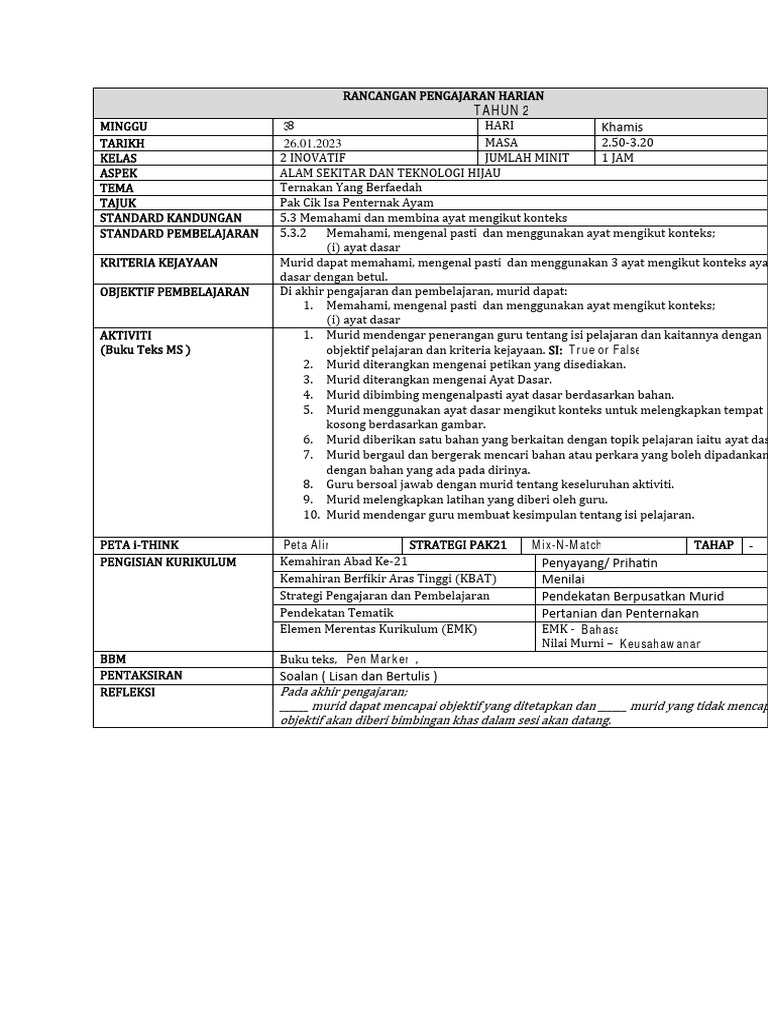 RPH Minggu 38 Khamis 26 Jan 2023 | PDF | Karier & Perkembangan