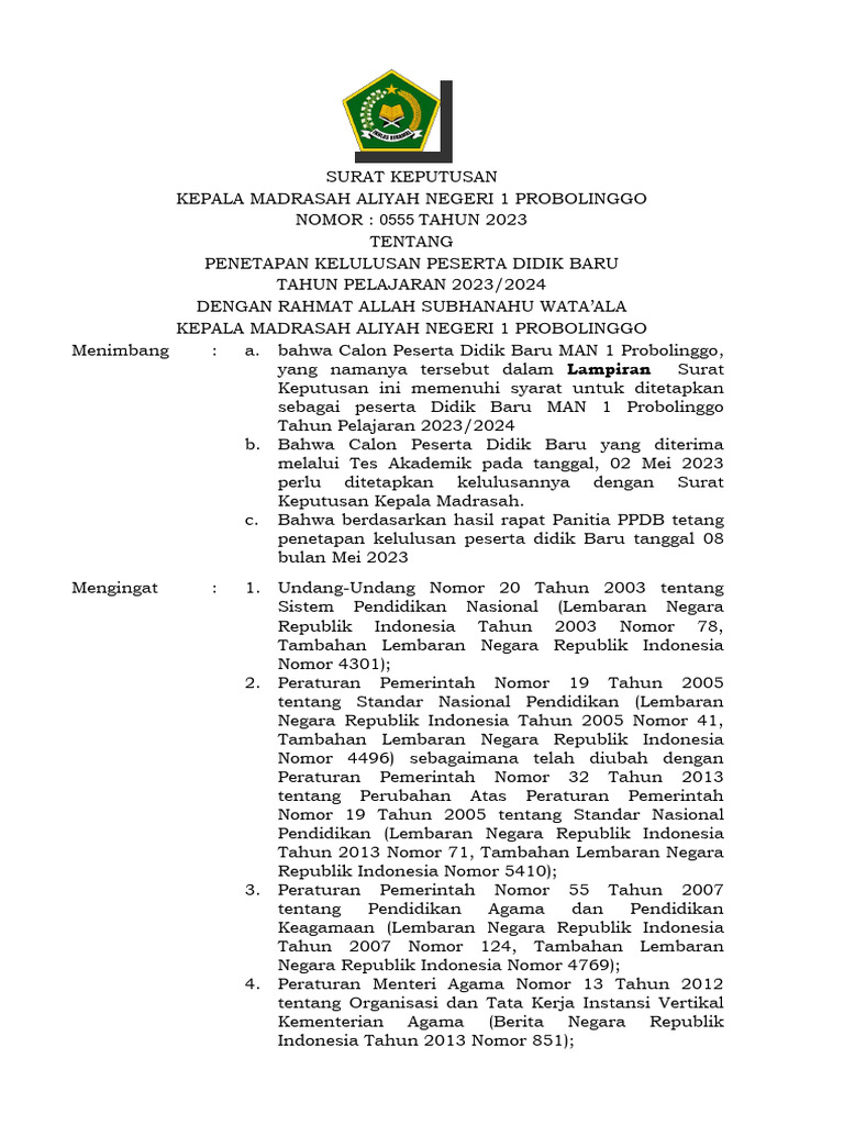 SK Kelulusan Siswa Tahun 2023 | PDF