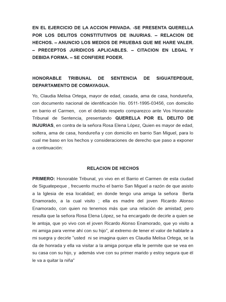 Escrito de Querella | PDF | Queja | Ley Pública